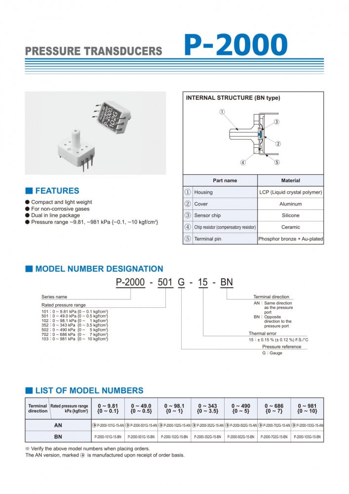 Nidec P-2000 pressure transducer datasheet page 1