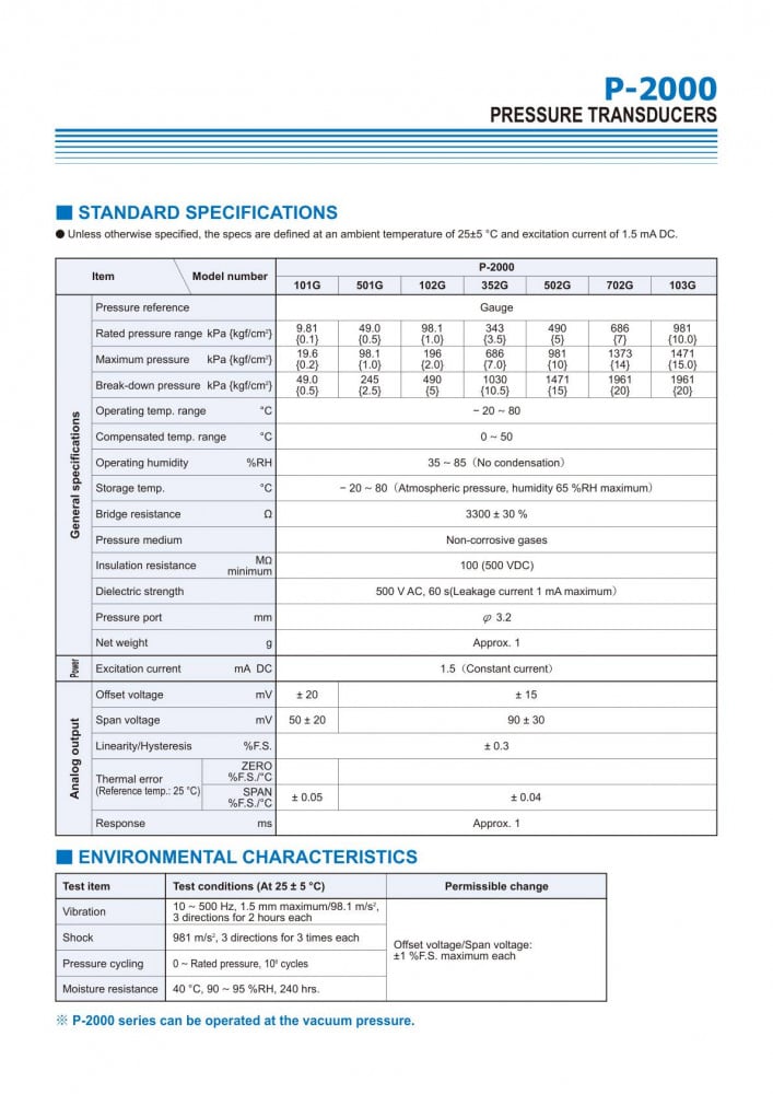 Nidec P-2000 pressure transducer datasheet page 2