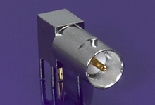 Mini-BNC Jack, Right-Angle, PCB Receptacle, Through Hole, Brass Body, Gold (Au) Plated, Tray, 75 Ohms for sale