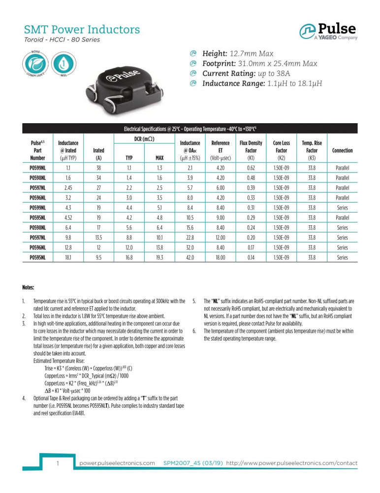 P0595NLT product specification page 1