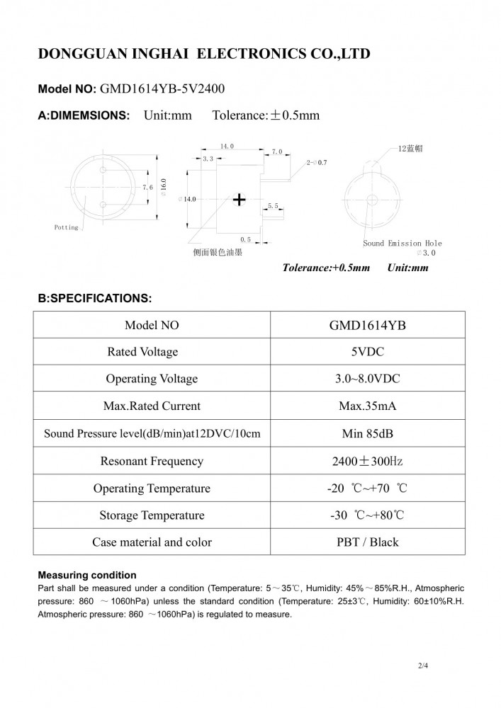 GMD1614YB-5V2400 specification page 2