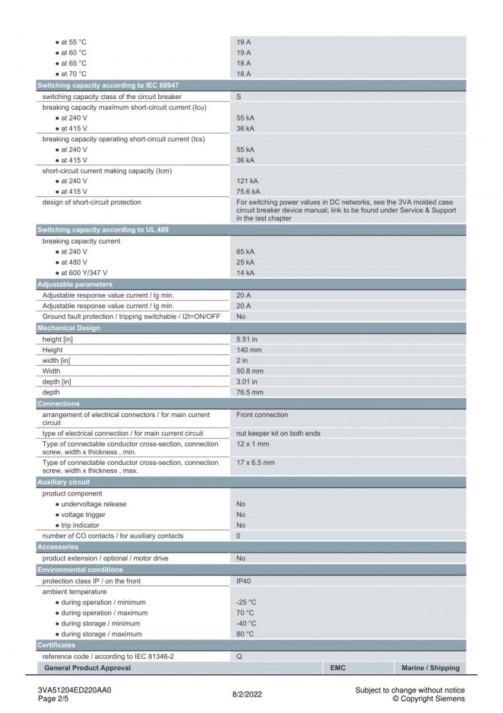 3VA5120-4ED22-0AA0 technical document page 2