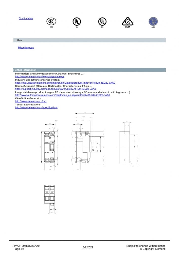 3VA5120-4ED22-0AA0 technical document page 3