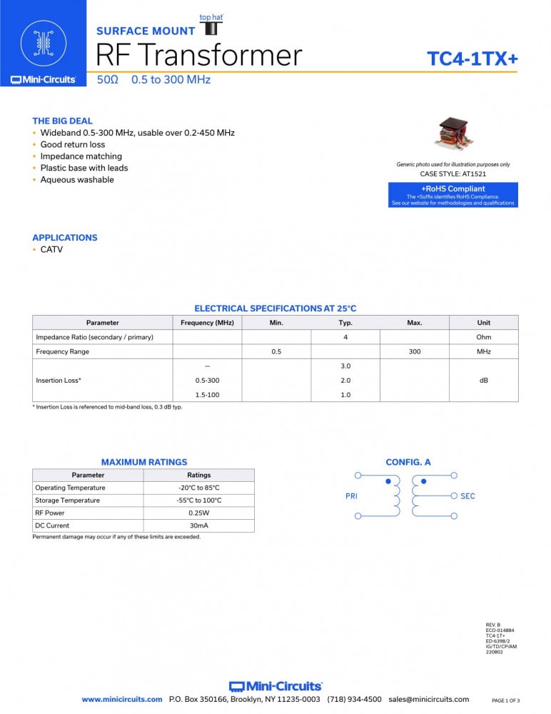 TC4-1TX+ datasheet page 1