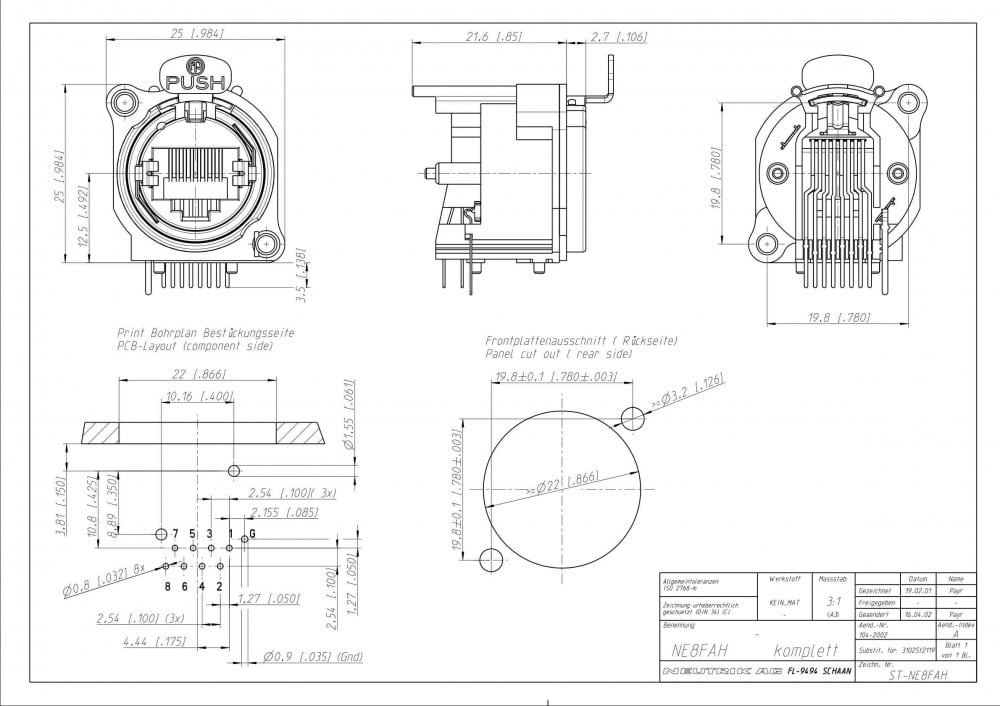Neutrik NE8FAH technical drawing