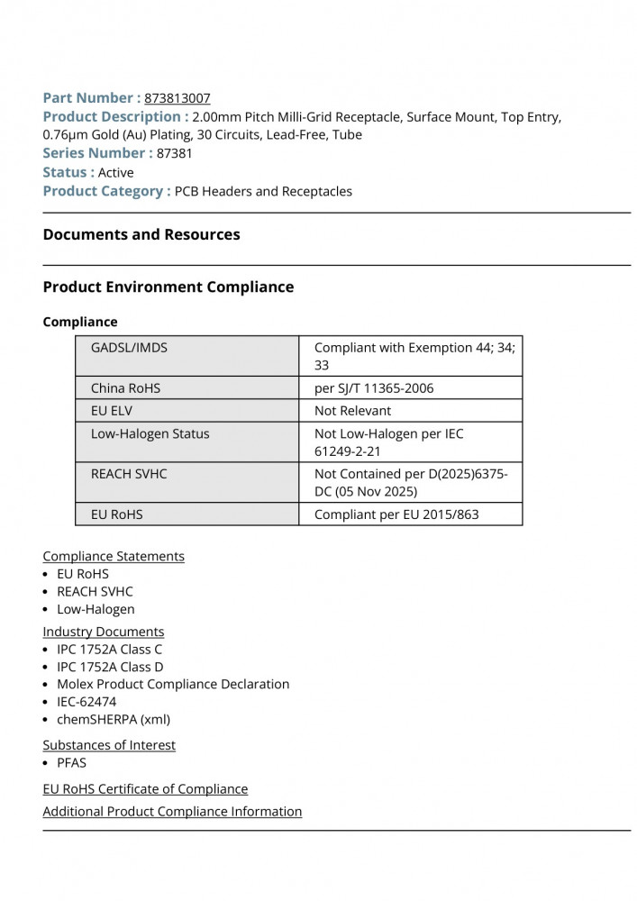 MOLEX 873813007 technical document image 1