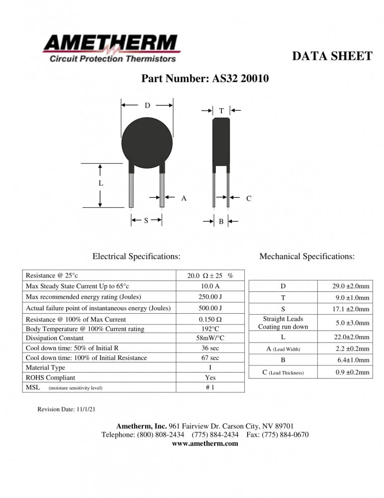 Ametherm AS32 20010 technical document page
