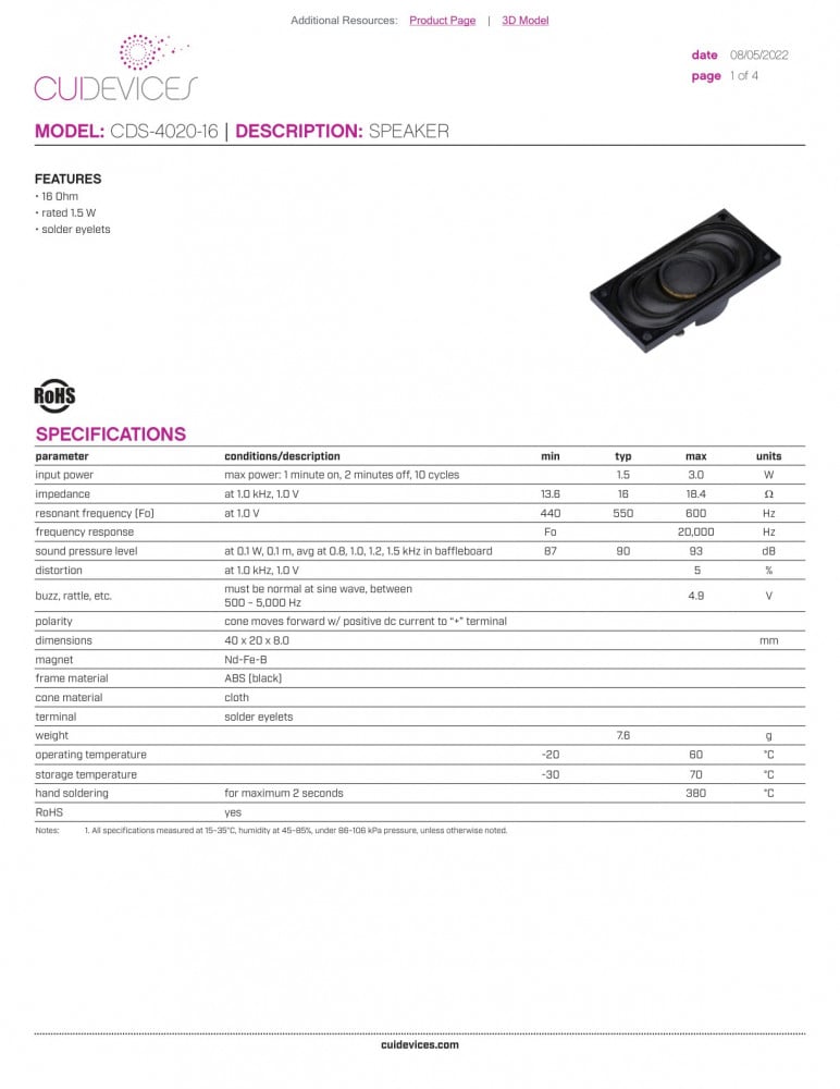 CDS-4020-16 datasheet page 1
