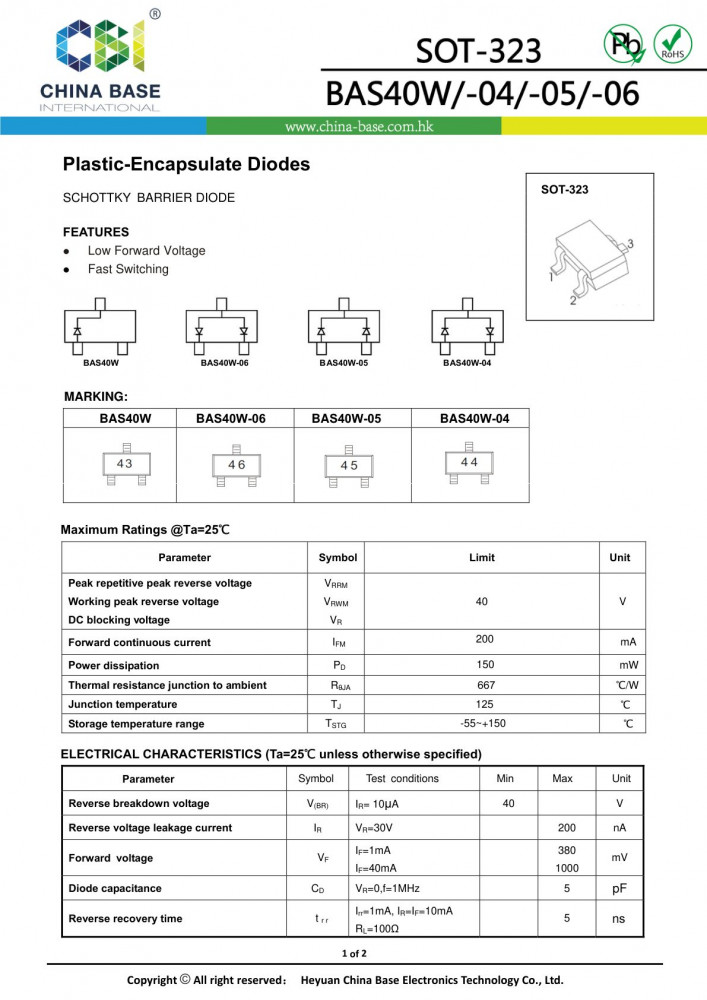 CBI BAS40W-04 datasheet page 1