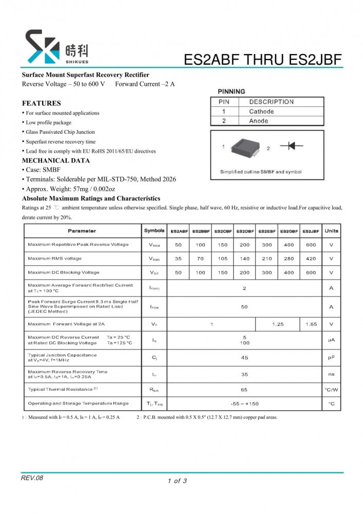 ES2DBF datasheet page 1