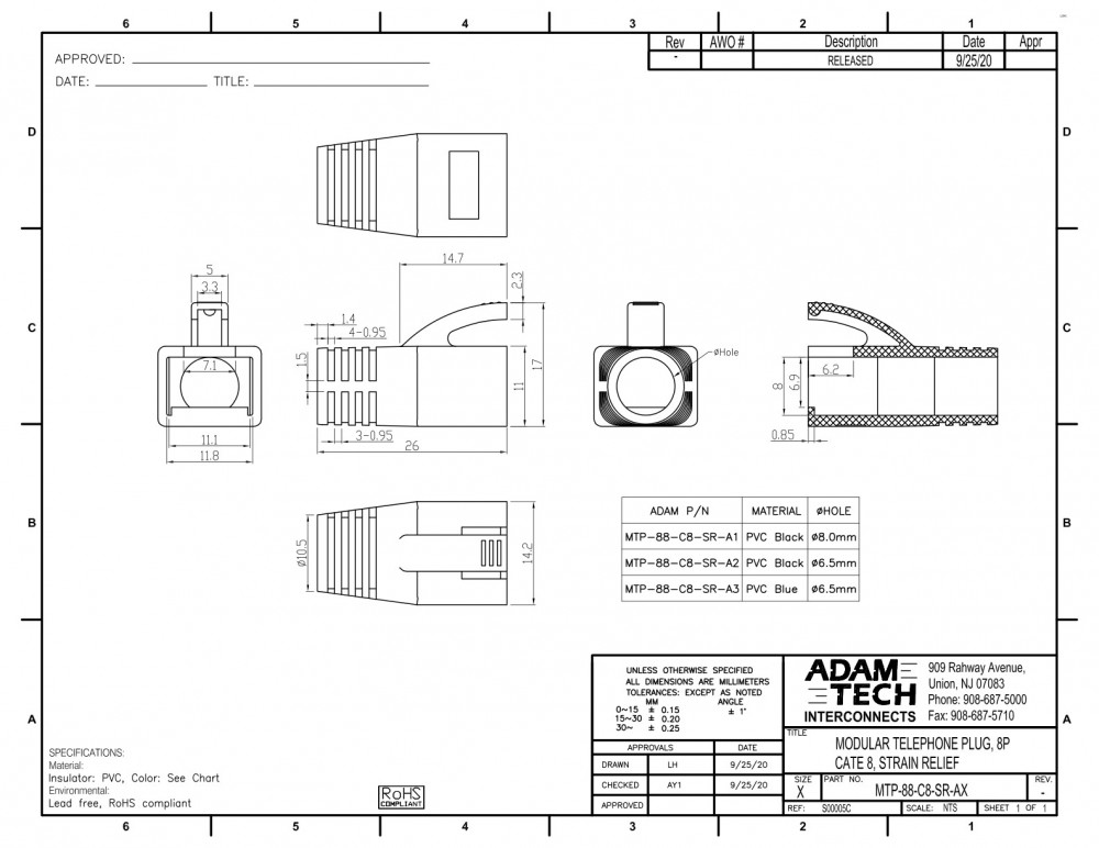 ADAM TECH MTP-88-C8-SR connector drawing preview