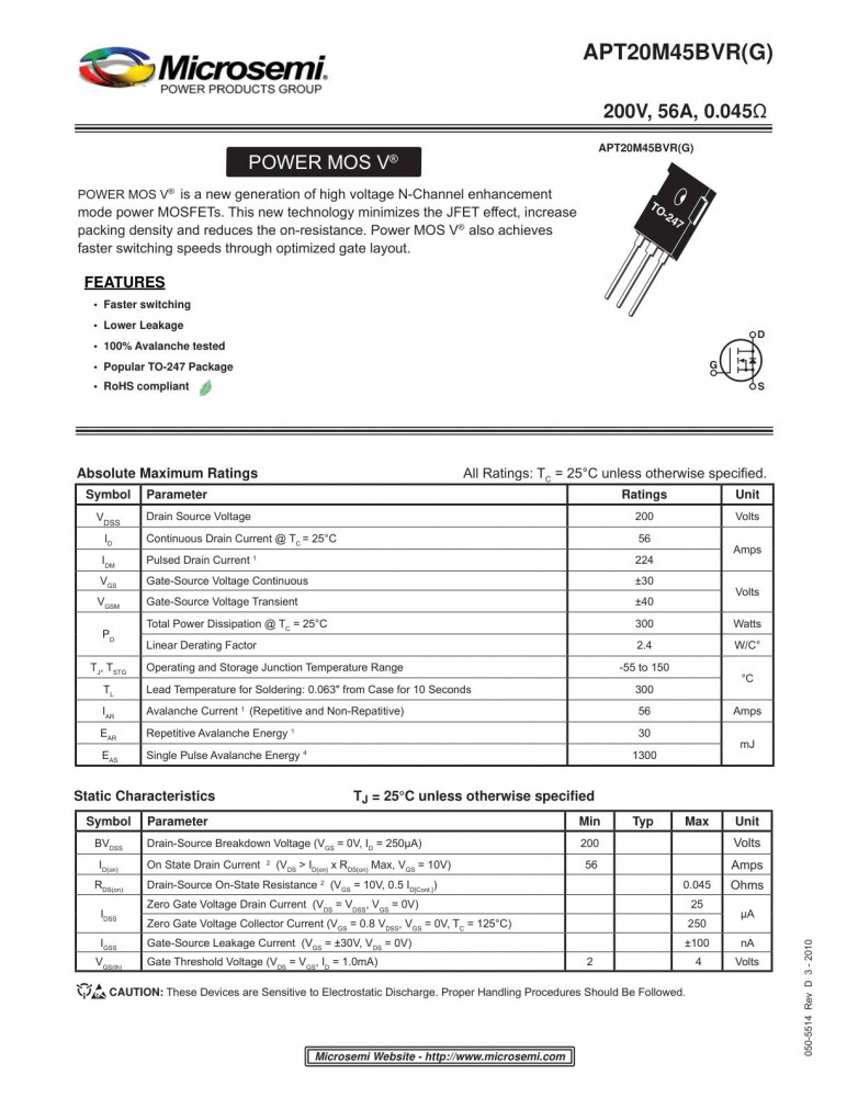 APT20M45BVRG datasheet page 1