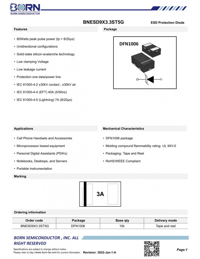 BNESD9X3.3ST5G datasheet page 1