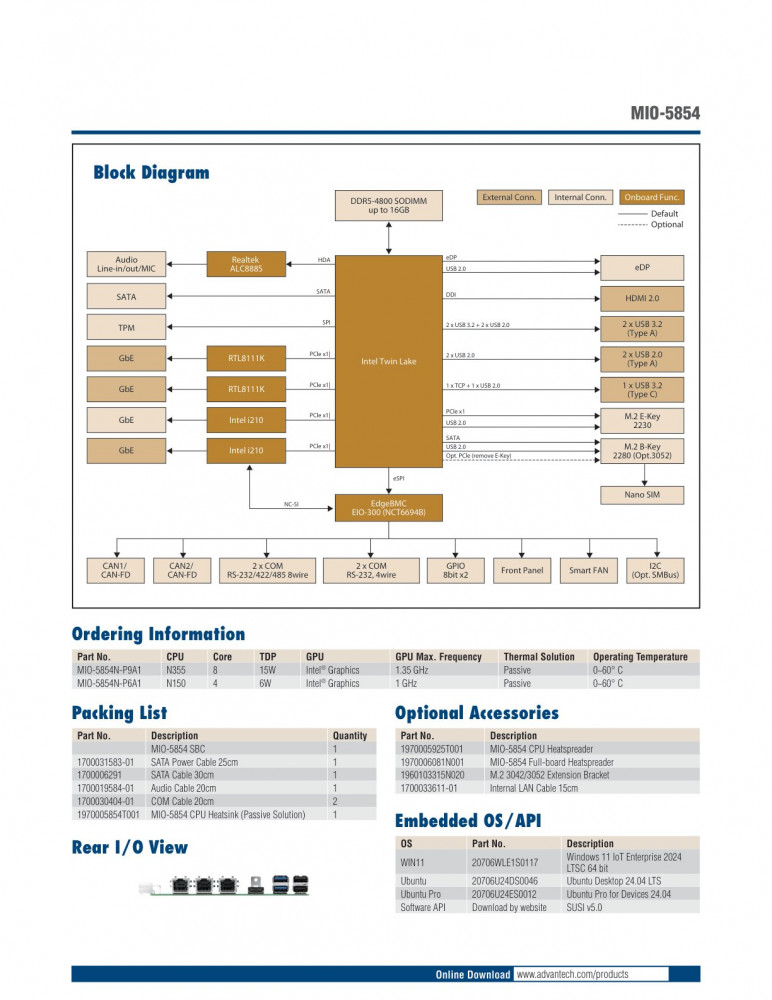 MIO-5854 technical document page 2
