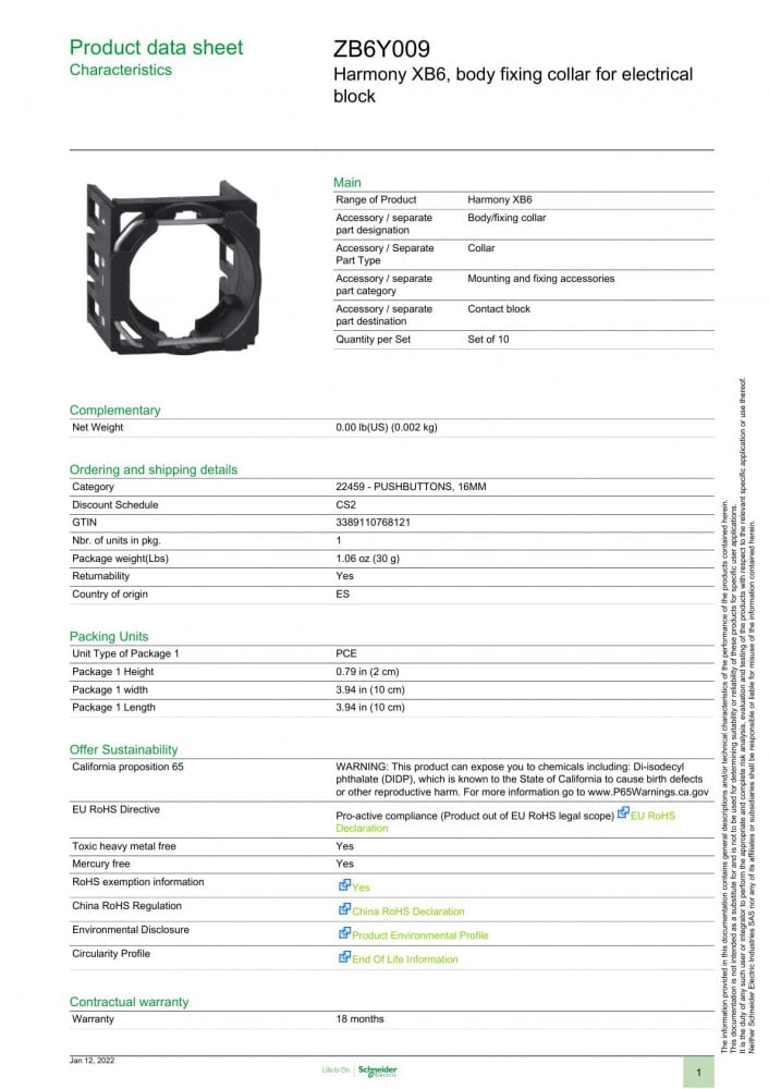 ZB6Y009 technical documentation page