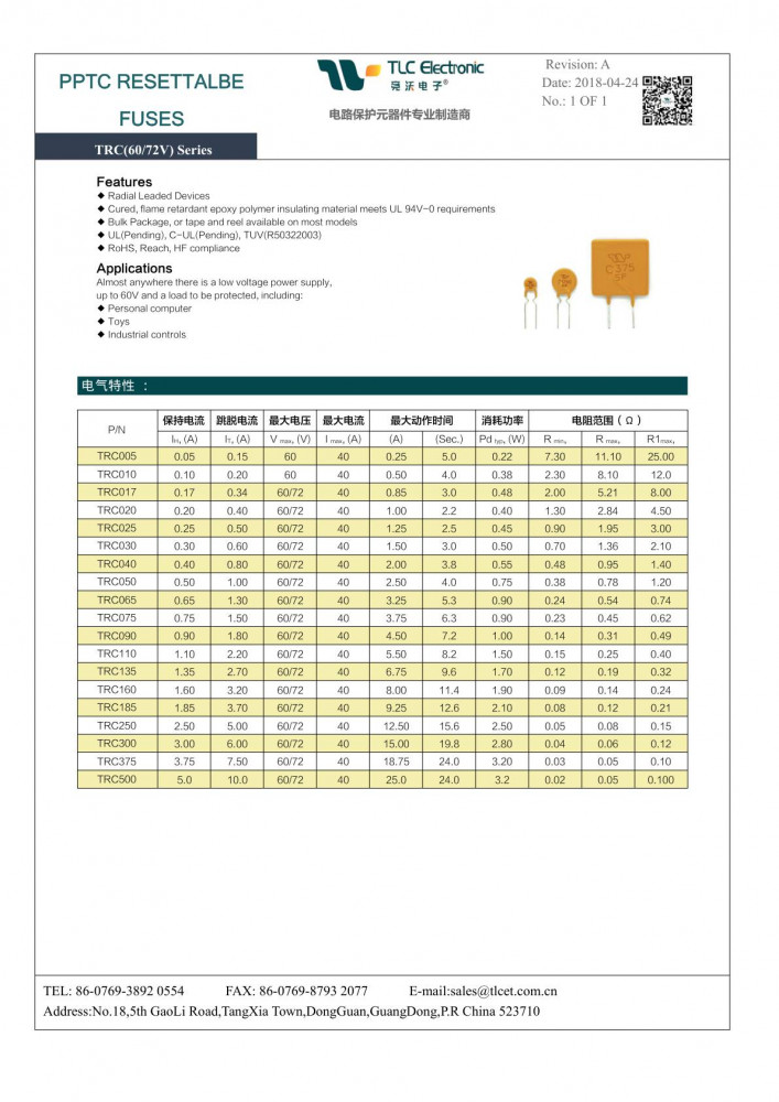 TLC Electronic TRC series datasheet page 1