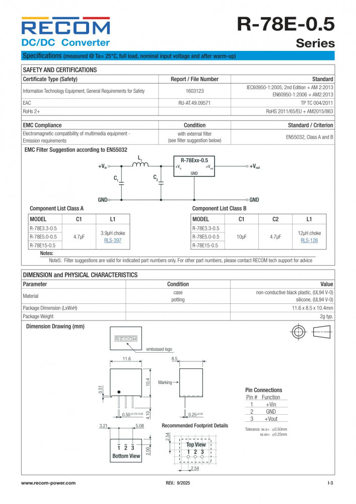 R-78E series datasheet preview, page 3