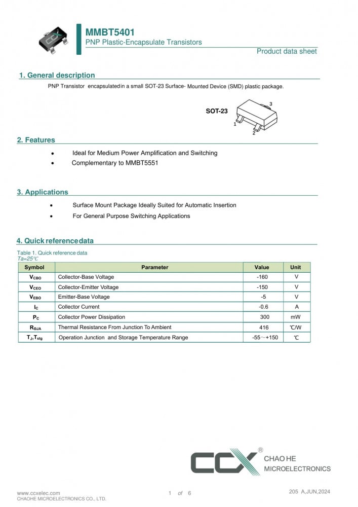 MMBT5401 datasheet page 1