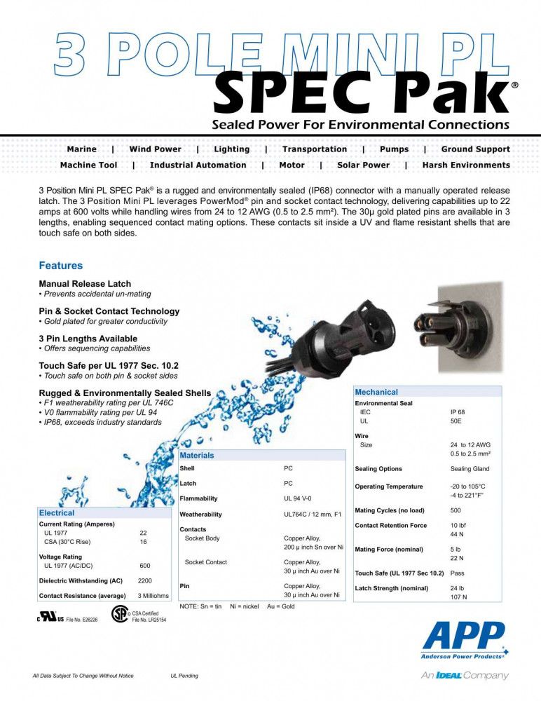 Mini PL SPEC Pak technical document page 1