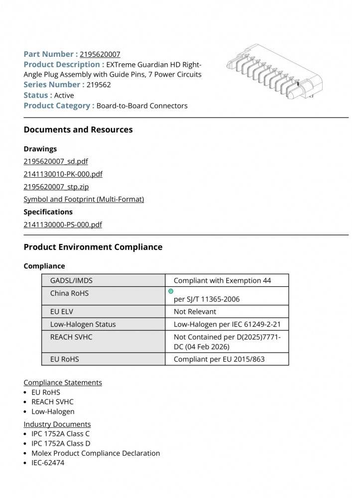 MOLEX 2195620007 technical document preview, page 1