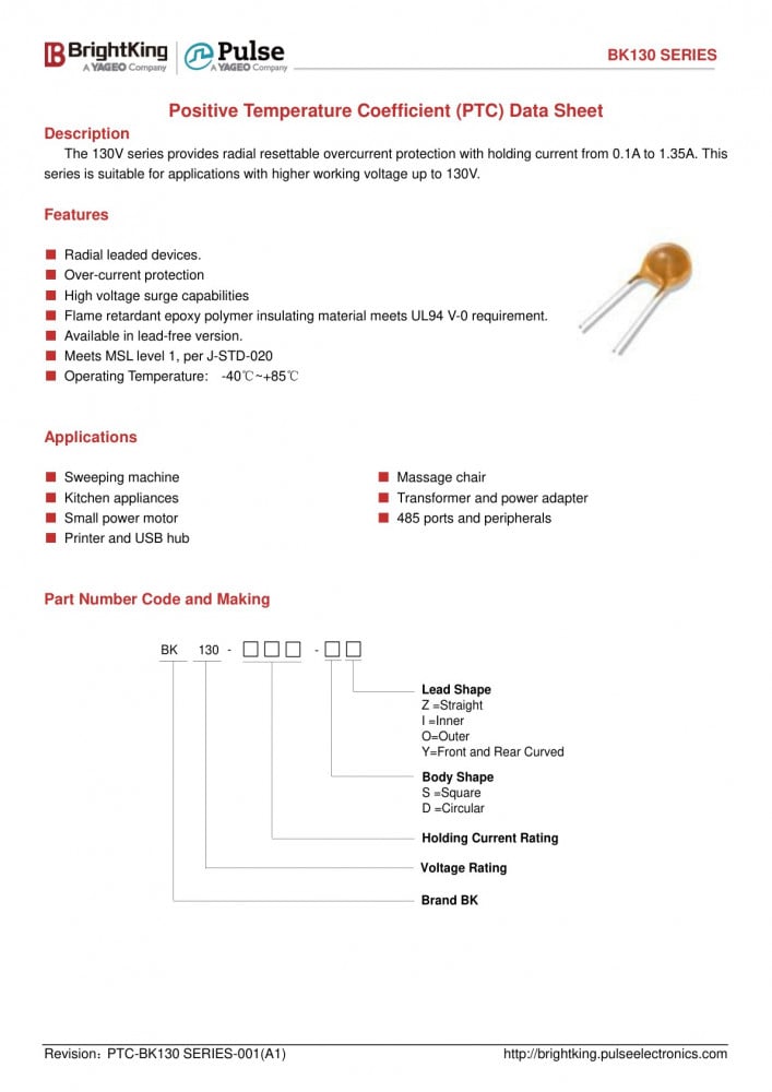 BK130 datasheet page 1