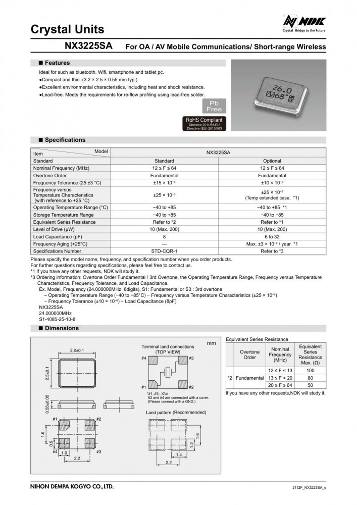 NDK NX3225SA technical document page