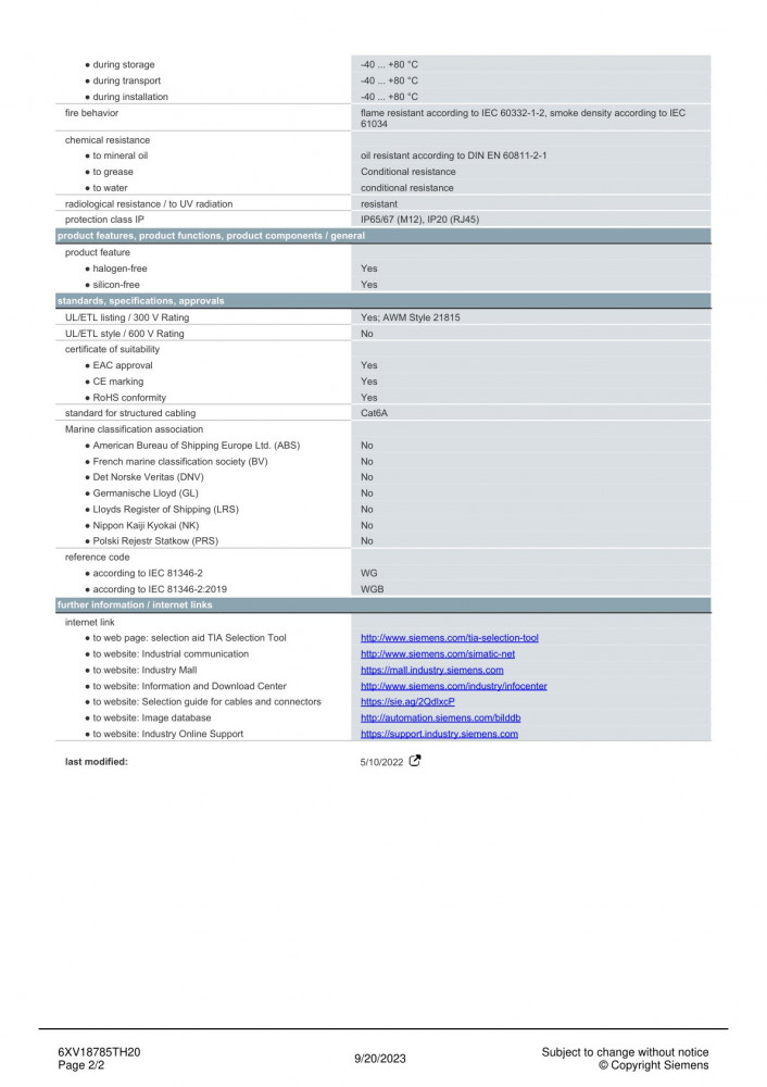 SIEMENS 6XV18785TH20 datasheet page 2