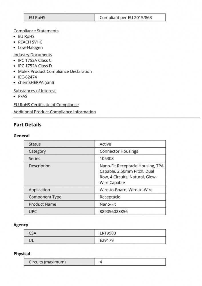 Nano-Fit product specification page 2