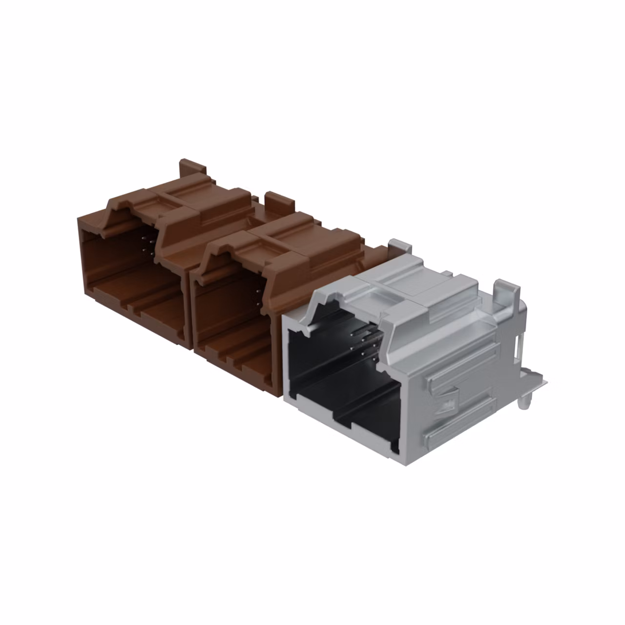 Stac64 3 Bay Right-Angle Headers, 48 Circuits, Bay A 20 Circuit Signal Header, Polarization C, Brown; Bay B 12 Circuit Signal Header, Polarization C, Brown; Bay C 16 Circuit Signal Header, Polarization B, Gray; Tray for sale