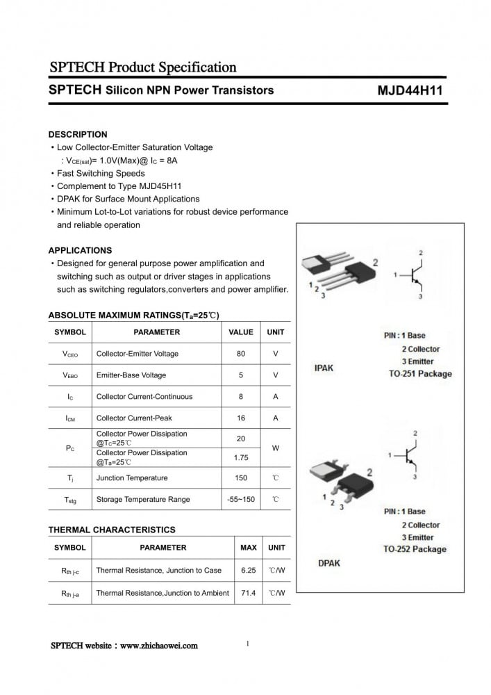 MJD44H11 datasheet page 1