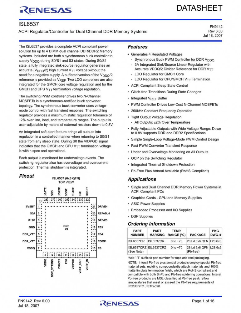ISL6537 technical document page 1
