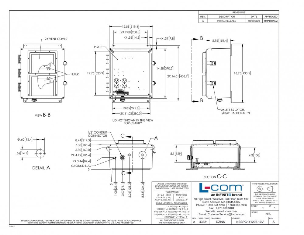 L-com NBBPC141206-10V technical drawing page