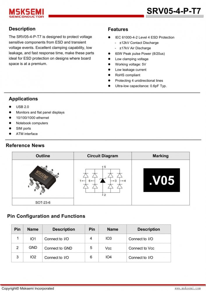 SRV05-4-P-T7 datasheet page 2