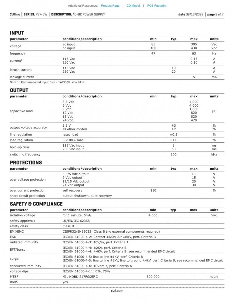 PSK-5W datasheet page 2
