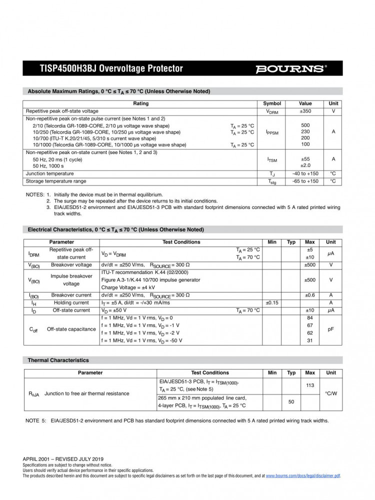 TISP4500H3BJR-S datasheet page 2