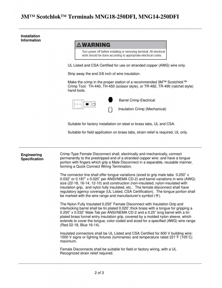 3M Scotchlok MNG14-250DFI installation document page 2
