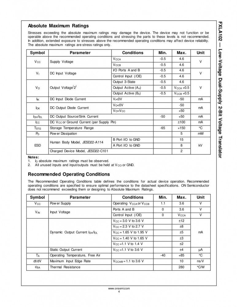 FXLA102 technical document page 5