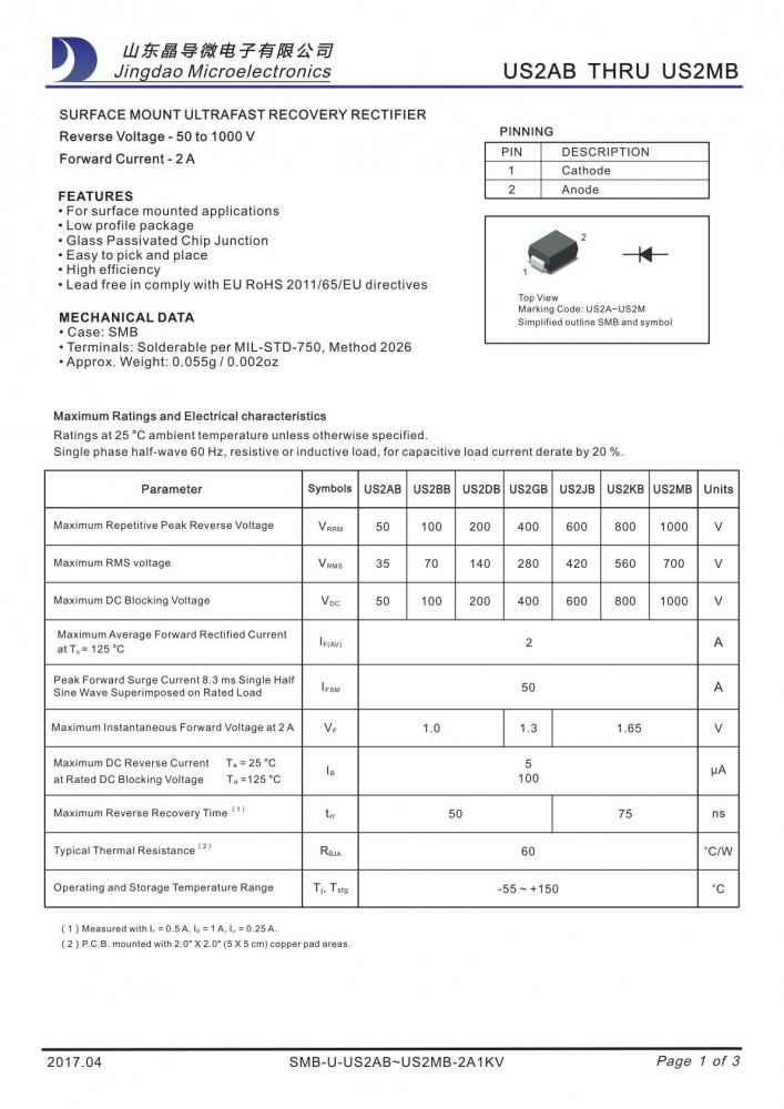 US2MB datasheet page 1