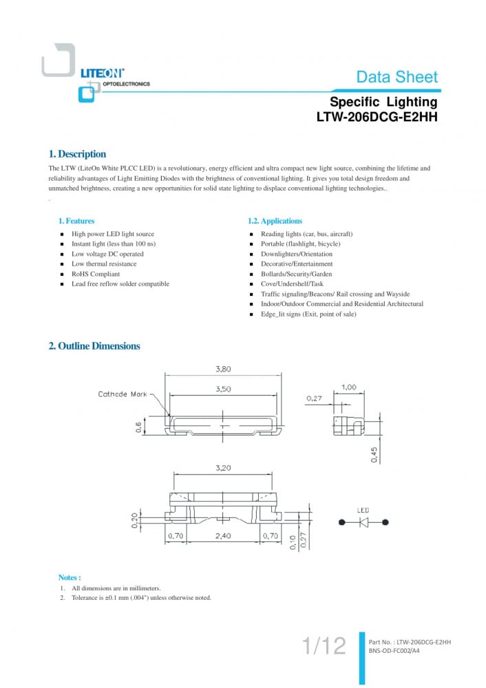 LTW-206DCG-E2HH datasheet page 1
