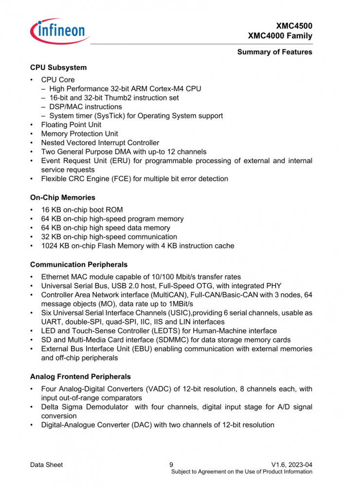 XMC4500 datasheet page 9