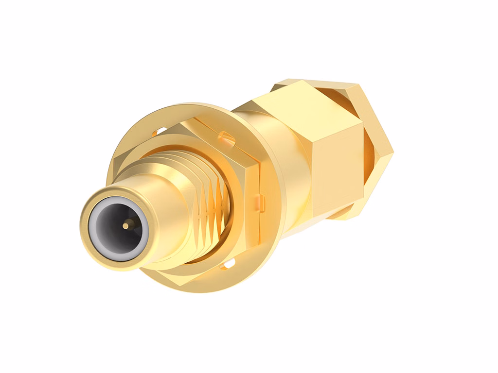 SMC Jack, Straight, Bulkhead Receptacle, PCB, Through Hole, Nut and Lockwasher Included, Brass Body, One Piece Per Bag, 50 Ohms