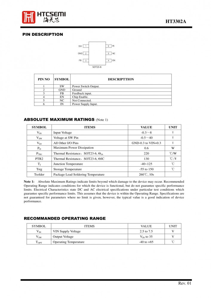HT3302ARTZ datasheet page 2