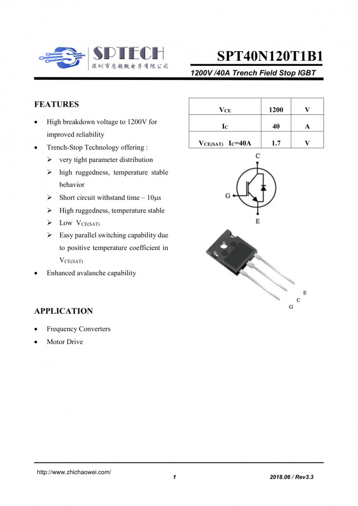 SPT40N120T1B1 datasheet page 1