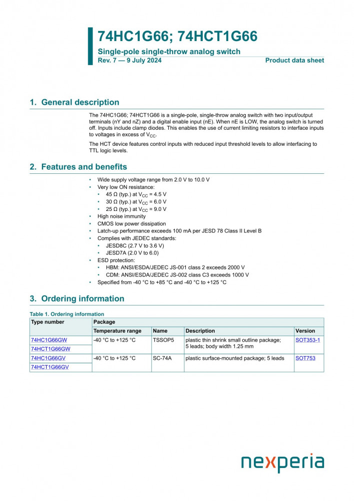 74HCT1G66 datasheet page 1