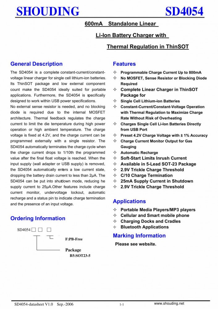 SD4054 datasheet page 1