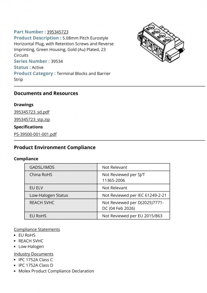 ESE Eurostyle terminal block product specification, page 1