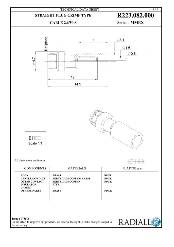 Radiall R223.082.000 technical datasheet, page 1