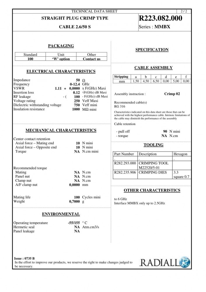 Radiall R223.082.000 technical datasheet, page 2