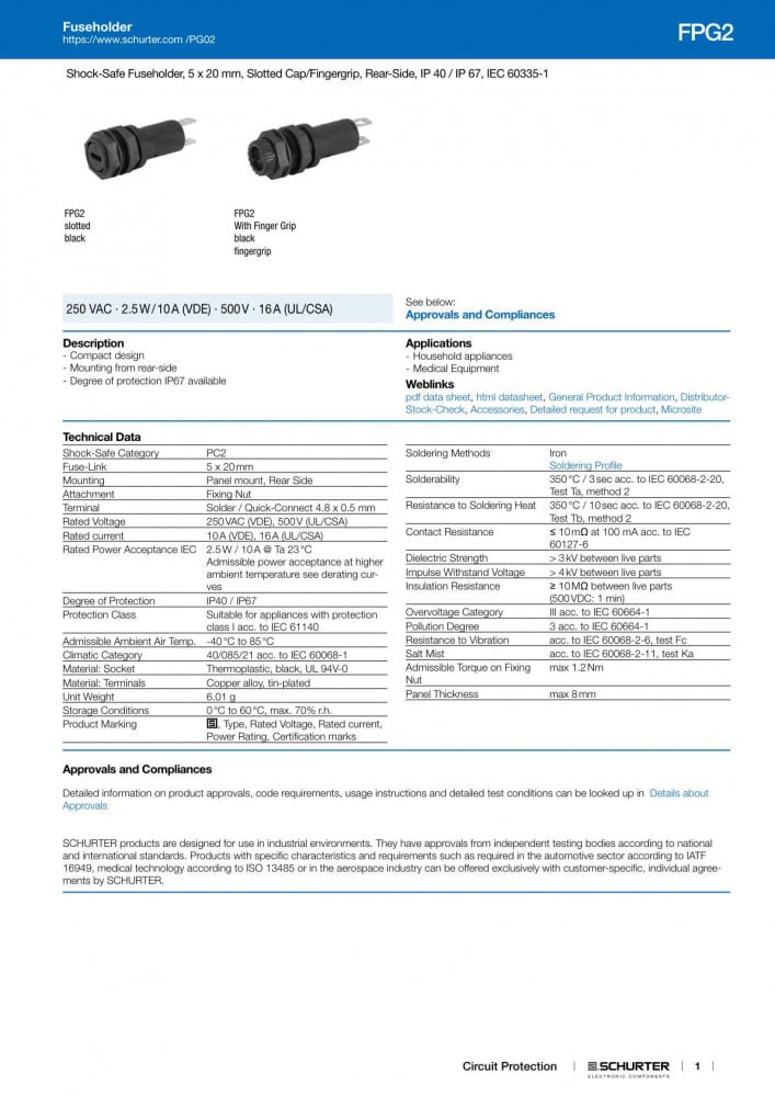 SCHURTER 3101.0225 technical document page 1