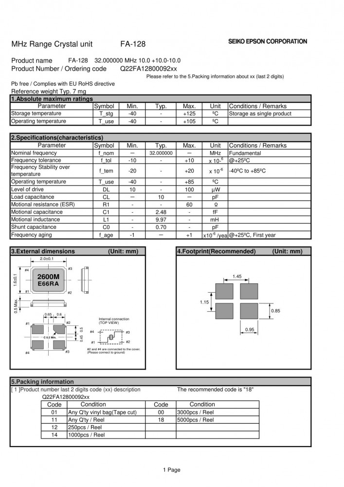 EPSON FA-128 datasheet page 1